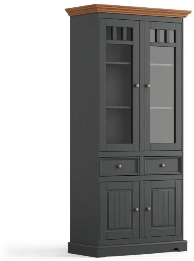 Massive home | Belluno Elegante velká grafitová vitrína 2D z masivu s dubovou deskou