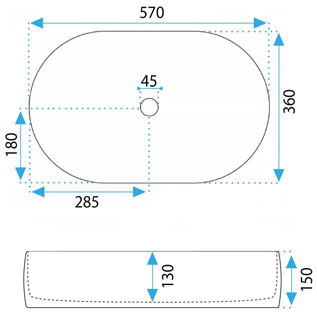 Rea Alma, umyvadlo na desku 570x360x150 mm, bílá lesklá, REA-U0600