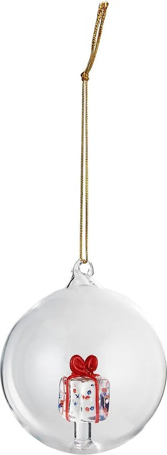HANG ON Skleněná koule dárek 9 cm - čirá