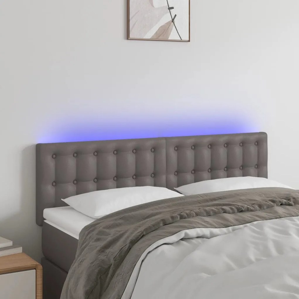 Čelo postele s LED šedé 144x5x78/88 cm umělá kůže