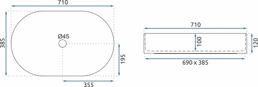 Rea Nadia, umyvadlo na desku 71x38x12 cm, bílá lesklá, REA-U5801