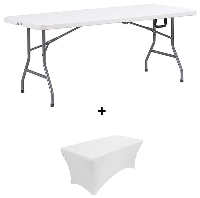 Skládací stůl 152x76 cm PŮLENÝ 2.jakost + bílý ubrus ZDARMA