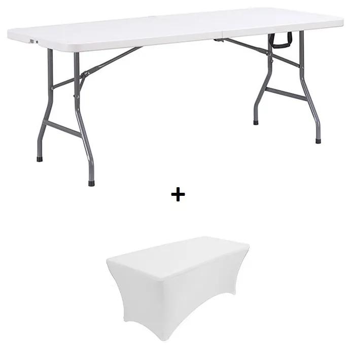 Skládací stůl 152x76 cm PŮLENÝ 2.jakost + bílý ubrus ZDARMA