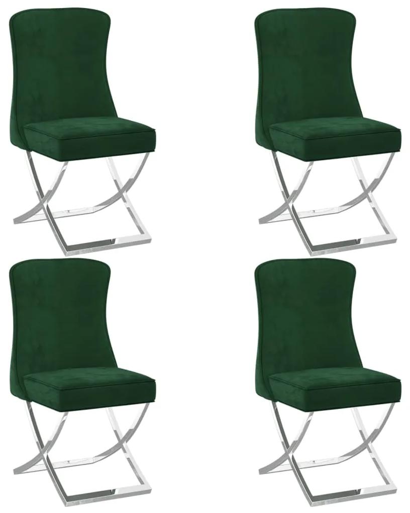 3074925 vidaXL Jídelní židle 4 ks tmavě zelené 53x52x98 cm samet a nerez ocel