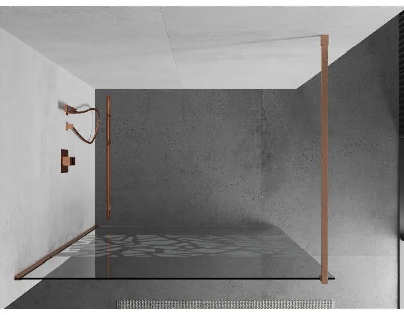 Mexen Kioto, sprchová zástěna Walk-In 100 x 200 cm, 8mm čiré sklo bílý vzor, ​​měděný matný profil, 800-100-101-65-85