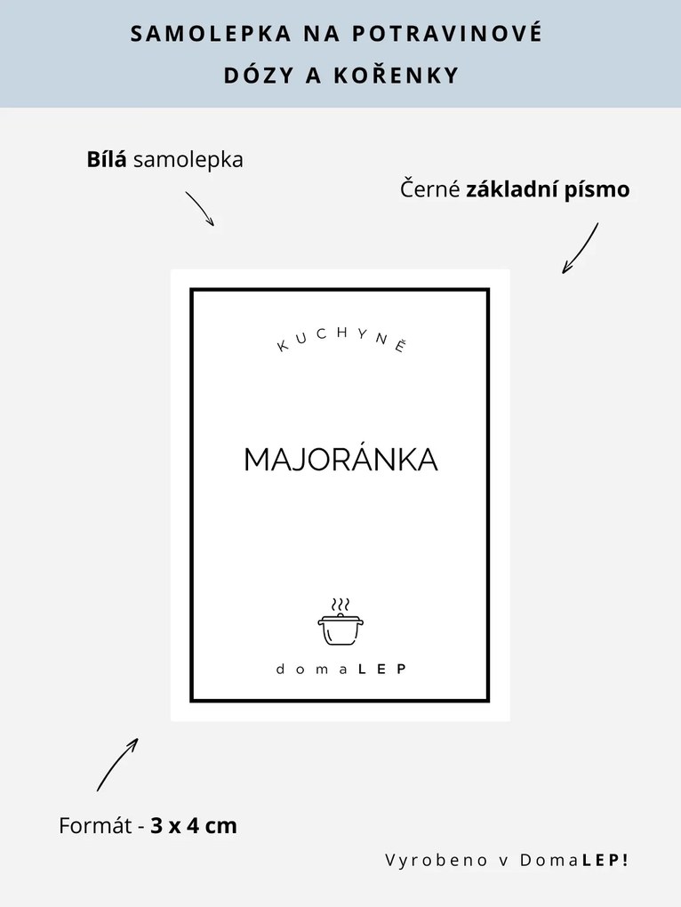 Samolepka na kořenky MAJORÁNKA bílá 3 × 4 cm základní písmo
