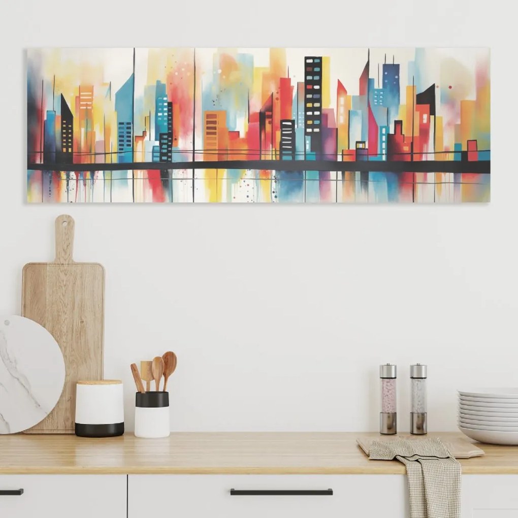 Obraz na plátně - Abstraktní barevné moderní město FeelHappy.cz Velikost obrazu: 120 x 40 cm