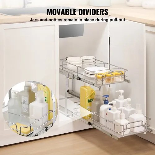 2-vrstvá drátěná výsuvná skříňka pod dřez Organizér 30,5 × 53,3 cm zásuvkový koš