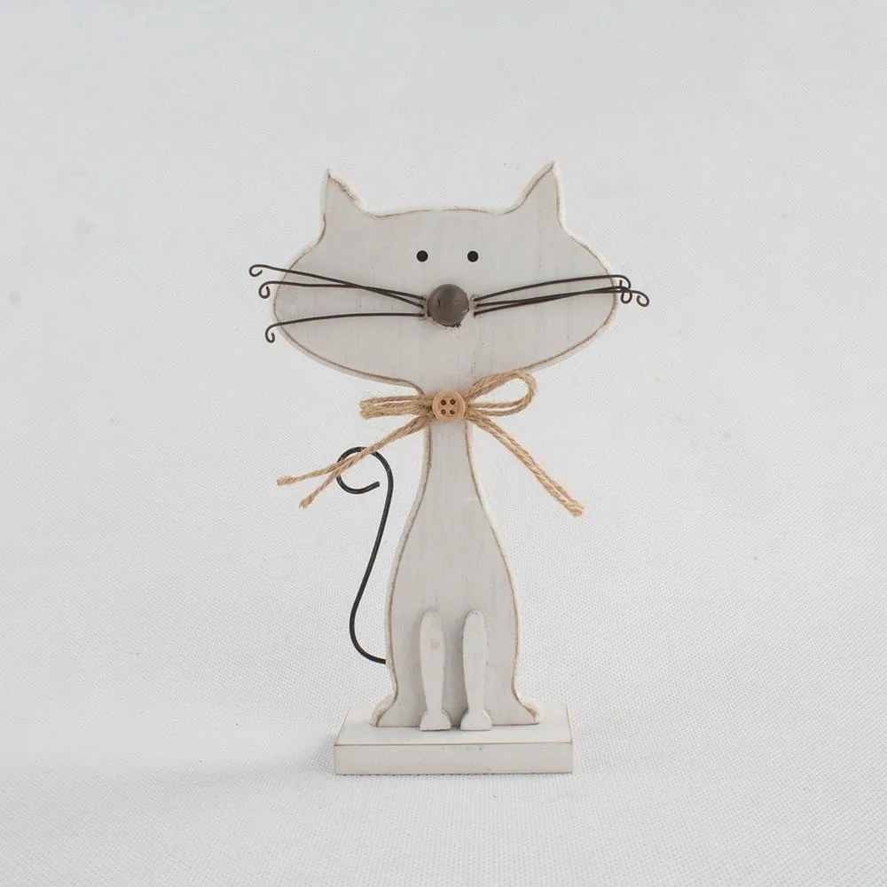 Bílá dřevěná dekorace ve tvaru kočky Dakls Cats, výška 25 cm