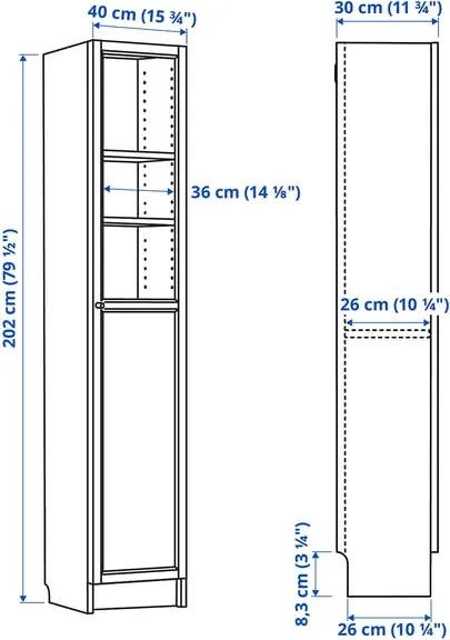 BILLY / OXBERG Knihovna s panel./skl.dvířky, vzor dub, 40x30x202 cm