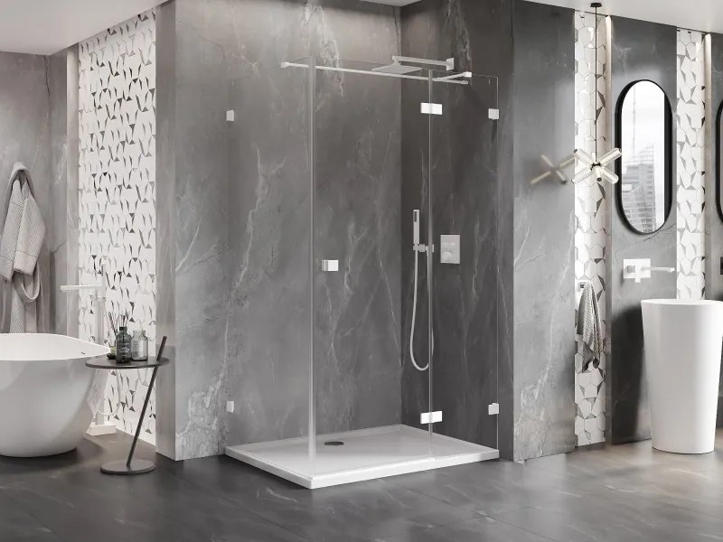 Mexen Lunar T, výklopný sprchový kout pravý 80 x 70 cm, 8mm čiré sklo, bílý profil, 834T-080-070-20-00-P