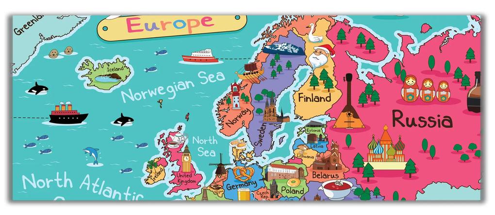 Malvis ® Dětský obraz Mapa Evropa Velikost: obdélník - 130x60 cm