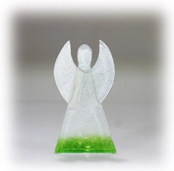 BDK-GLASS Skleněný svícen anděl 12cm - bílo-zelený