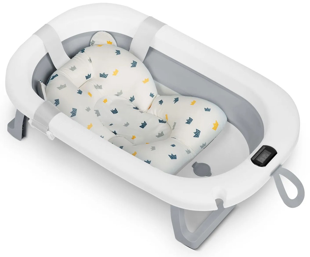 Skládací vanička pro kojence s teploměrem a vložkou Ricokids RK-287 - bílá a šedá varianta