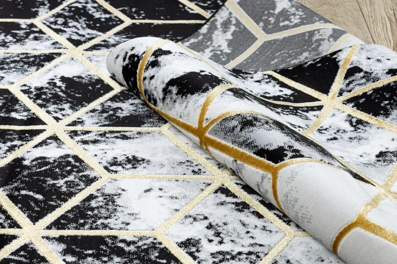 Dywany Łuszczów, Kusový koberec Gloss 409A 82 3D cubes black/gold/grey, 240x330, černobílá, kancelář