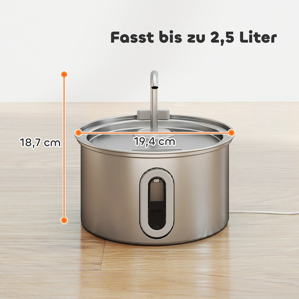 PawHut Fontána pro kočky 2,5 L, pitná fontána pro kočky s tichým čerpadlem, LED, filtr s aktivním uhlím, 19,4 x 19,4 x 18,7 cm