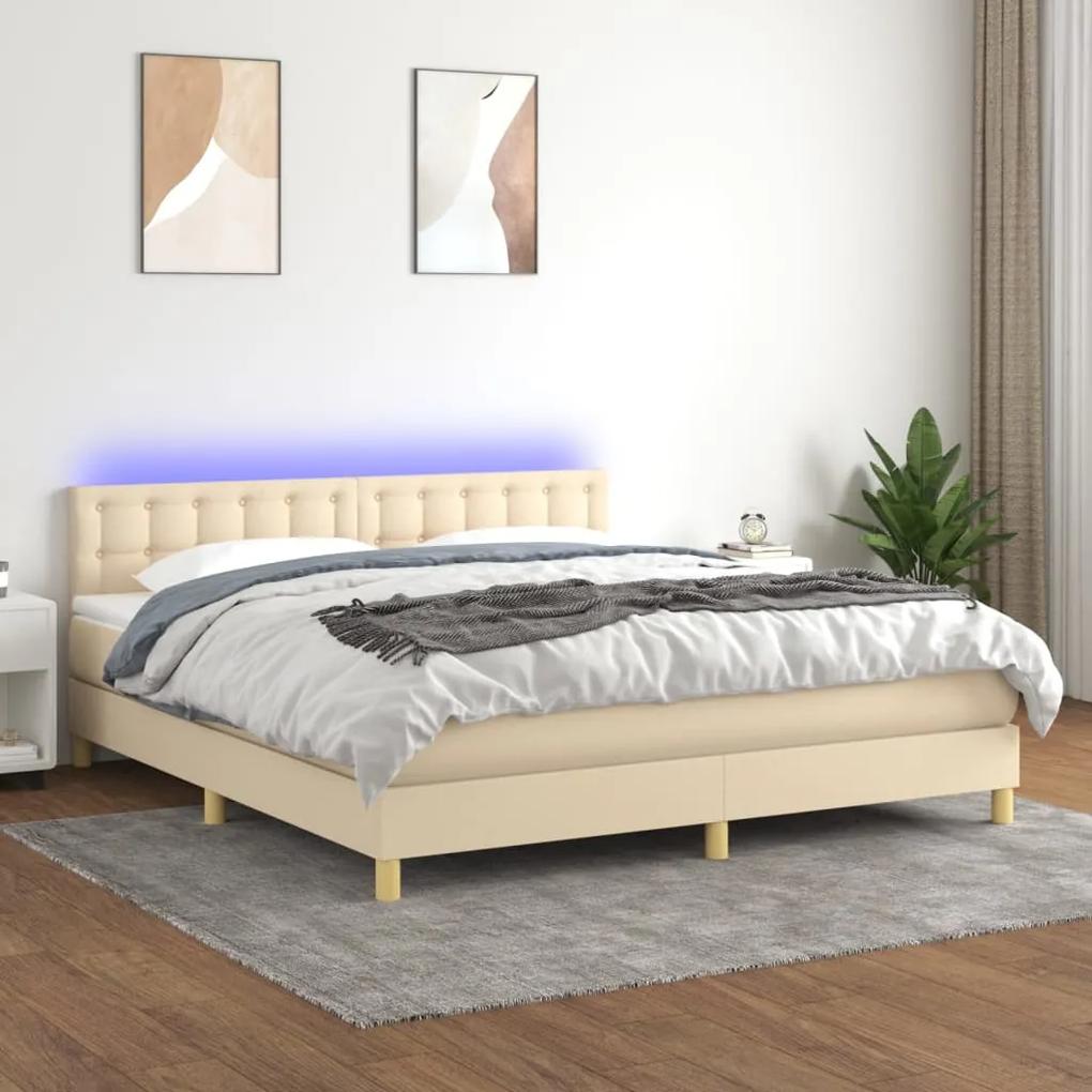 Box spring postel s matrací a LED krémová 160x200 cm textil,  3134050