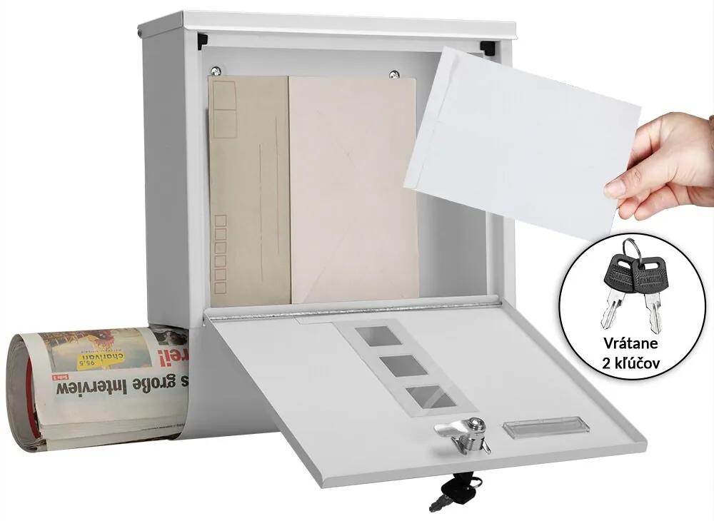 Poštovní schránka s válcem na noviny, ocel, velká, bílá