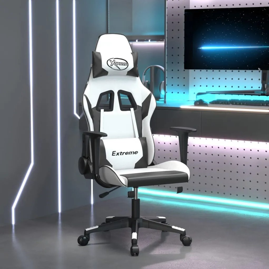Herní židle bílá a černá umělá kůže 3143697
