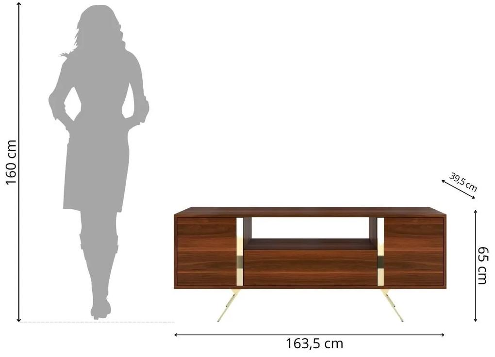 Elegantní TV stolek Dancan FAVIOLA z ořechového dřeva se zlatými doplňky