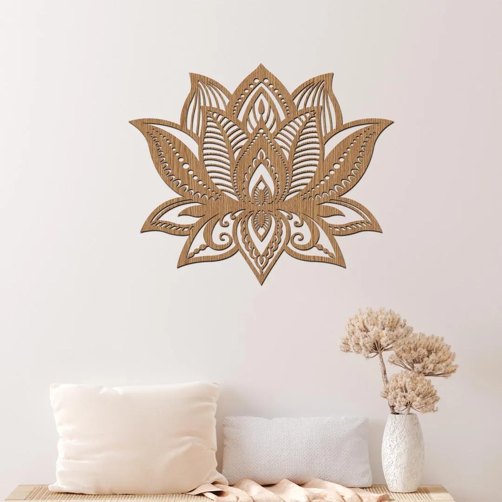 dřevo života Dřevěná mandala na zeď PLOVOUCÍ KVĚT Zvolte rozměr (cm): 95x80, Zvolte barvu dekoru: Dub Sonoma