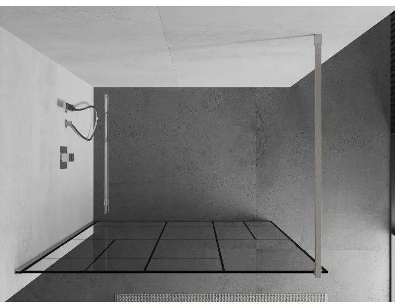 Mexen Kioto, sprchová zástěna Walk-In 130 x 200 cm, 8mm čiré sklo černý vzor, ​​broušená ocel profil, 800-130-101-97-78
