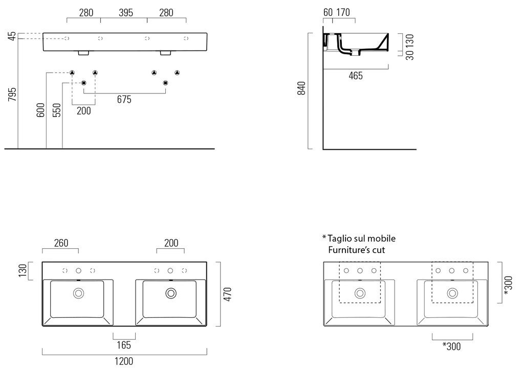 GSI GSI, KUBE X keramické dvojumyvadlo 120x47 cm, bílá ExtraGlasse, 9425111