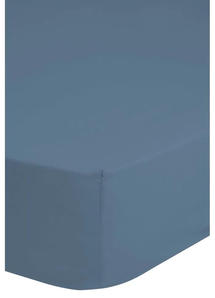 Modré elastické prostěradlo z bavlněného saténu HIP, 140 x 200 cm