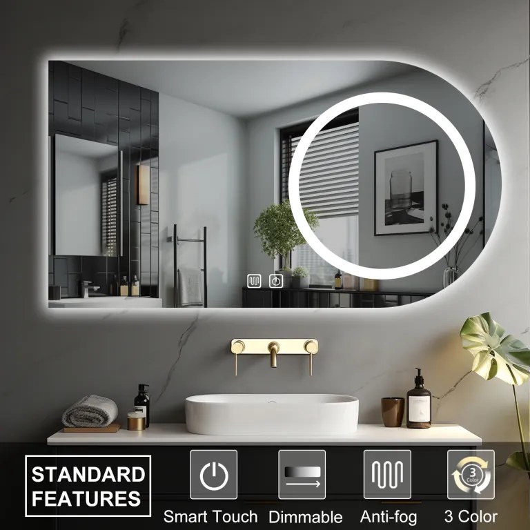 LED koupelnové zrcadlo 80 × 60 cm s odmlžováním