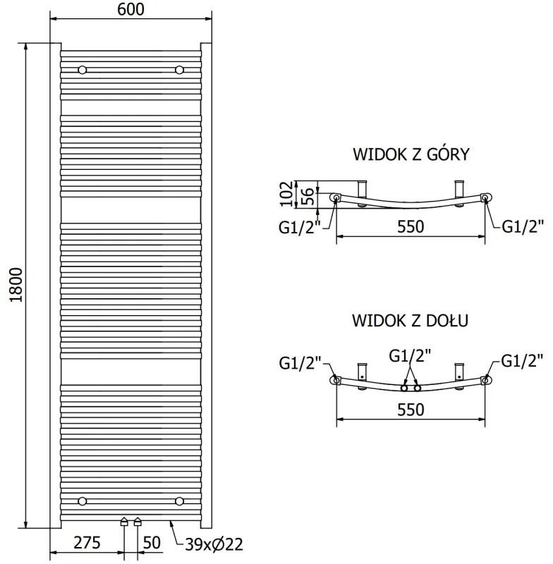 Mexen Ares koupelnový radiátor 1800 x 600 mm, 958 W, Černá - W102-1800-600-00-70