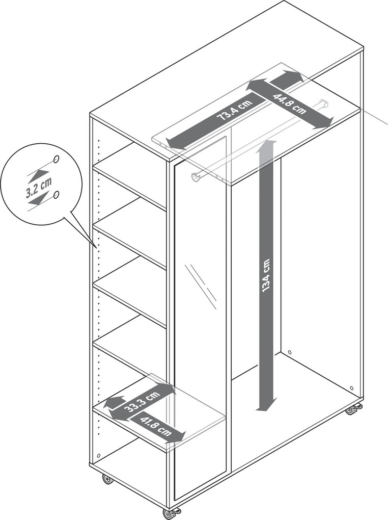 Tchibo - Mobilní šatní skříň se zrcadlem - barva: bílá