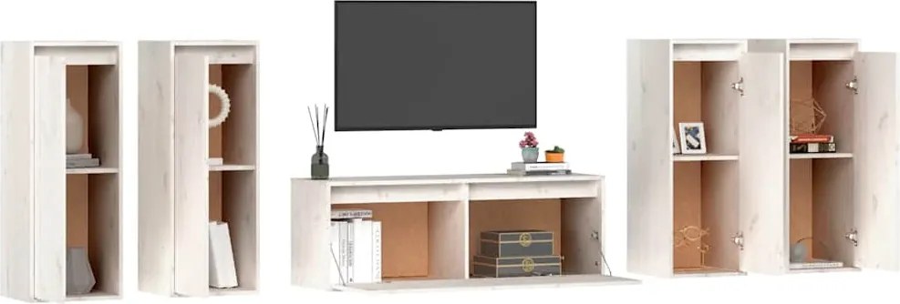 TV skříňky 5 ks bílé masivní borové dřevo 3100215