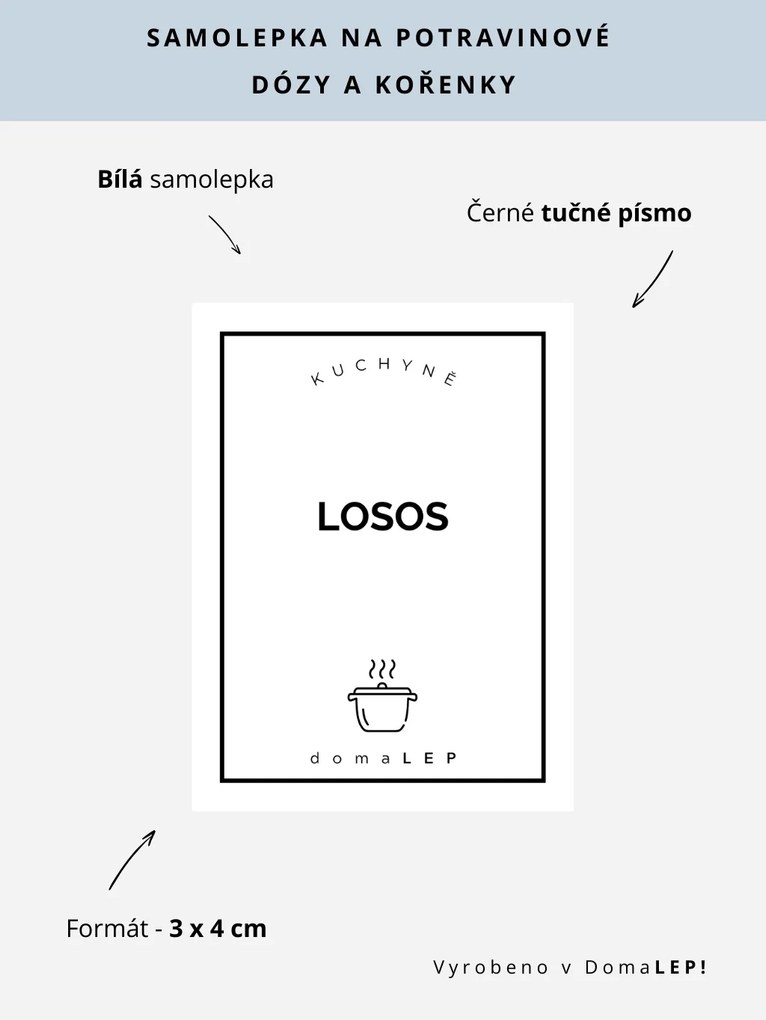 Samolepka na kořenky LOSOS bílá 3 × 4 cm tučné písmo