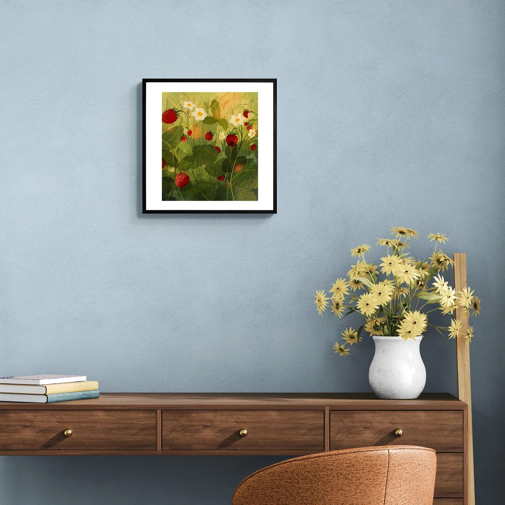 Eliška Straková | Lesní jahody Rám: Bílý, Velikost: 40 x 40 cm