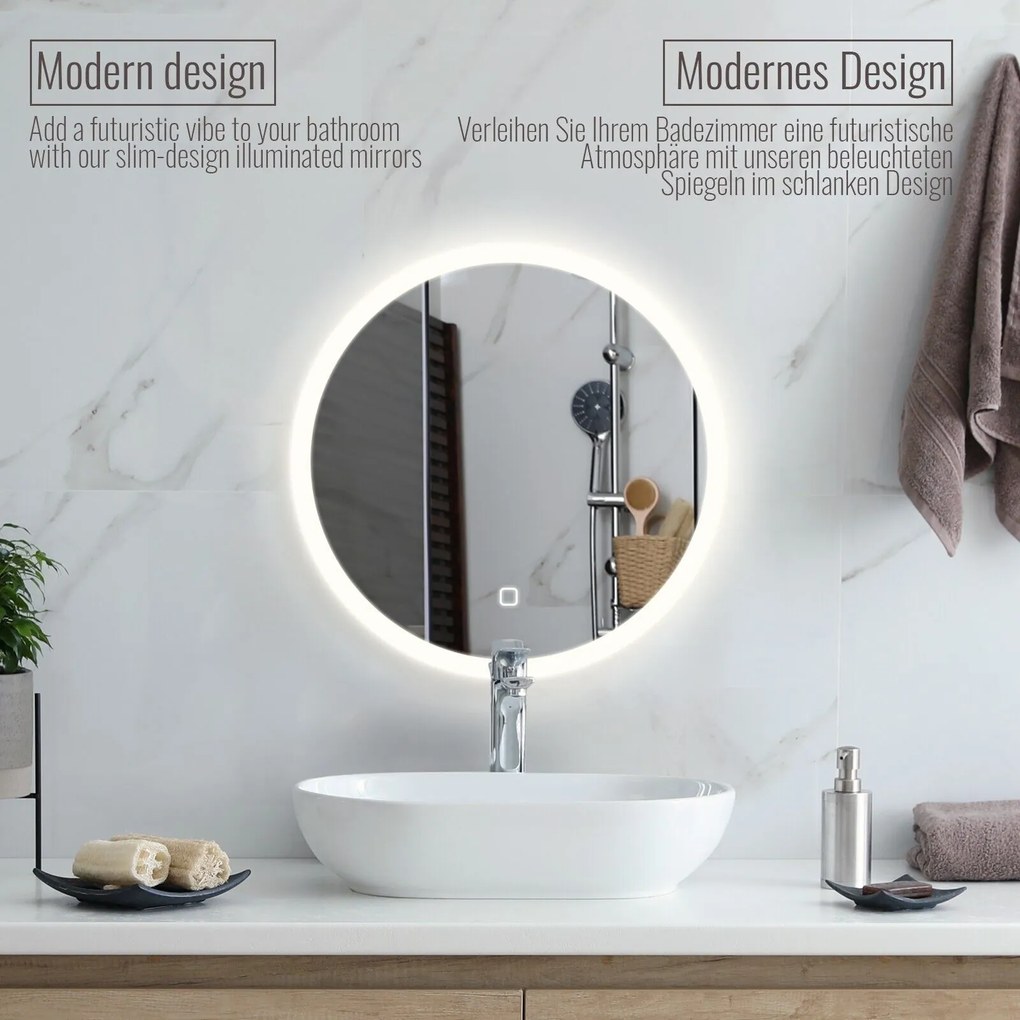 Koupelnové zrcadlo kulaté vč. LED osvětlení ⌀60cm
