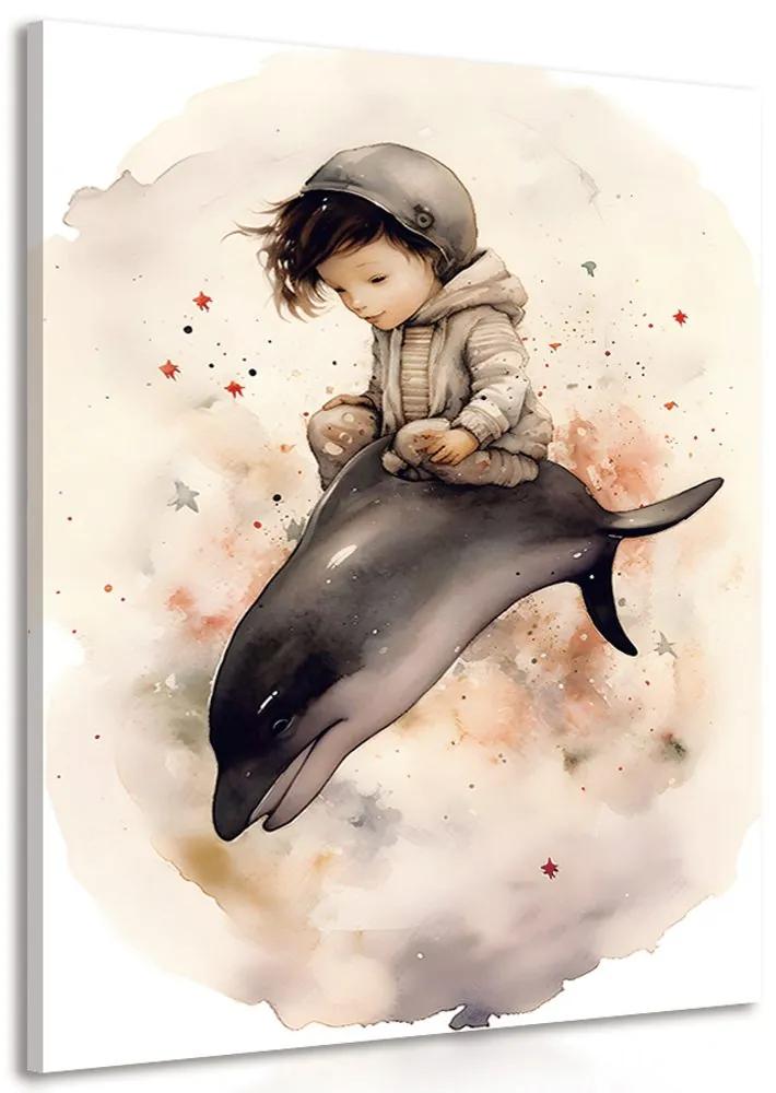 Obraz zasněný chlapeček s delfínem Varianta: 40x60