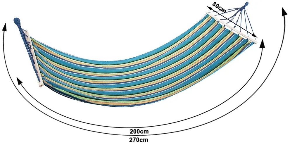 Verk Group Zahradní houpací síť vyztužená pruhovaným barevným dřevem houpačka 200 x 80