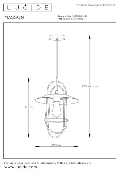 Lucide 74309/01/34 - Lustr na lanku MASSON 1xE27/40W/230V žlutá