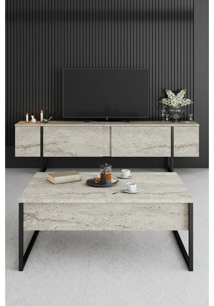 Konferenční stolek Luxe Travertine and Black