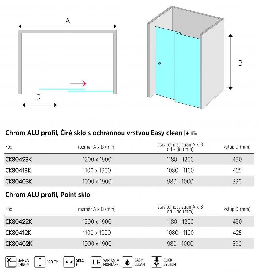 Mereo Sprchové dveře, LIMA, dvoudílné, zasunovací, chrom ALU, sklo Point 1000 x 0 mm