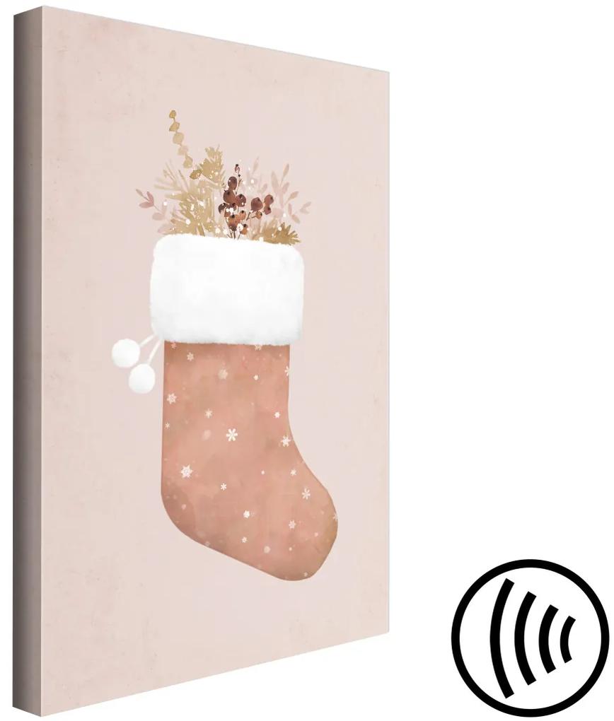 Obraz Pastelové Vánoce - slavnostní ponožka s větvičkami rostlin