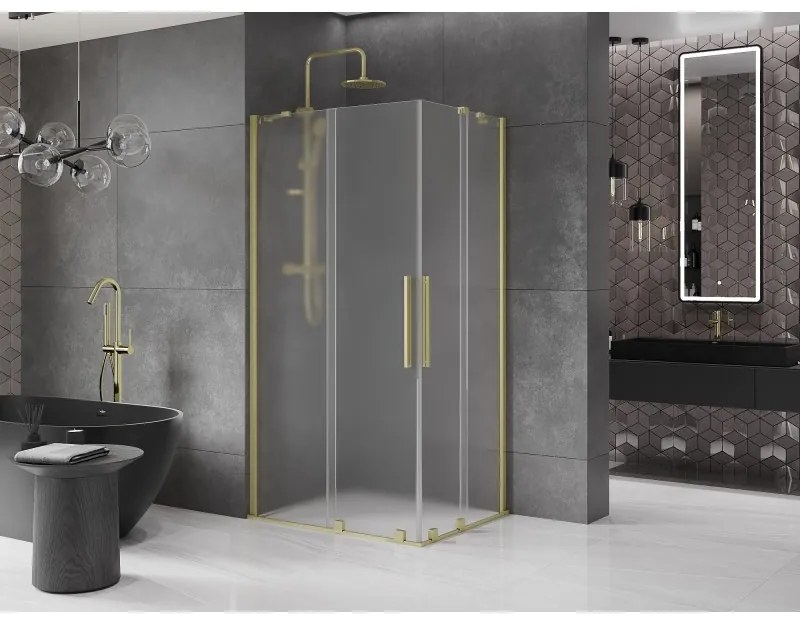 Mexen Velar Duo, sprchový kout s posuvnými dveřmi 100 x 90 cm, 8mm sklo námraza, zlatá matná, 871-100-090-32-55