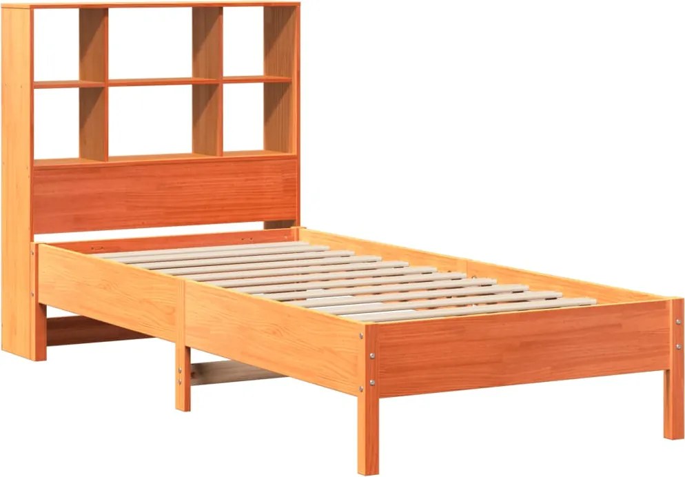 Postel s knihovnou bez matrace hnědá 100x200 cm masiv borovice 3322878