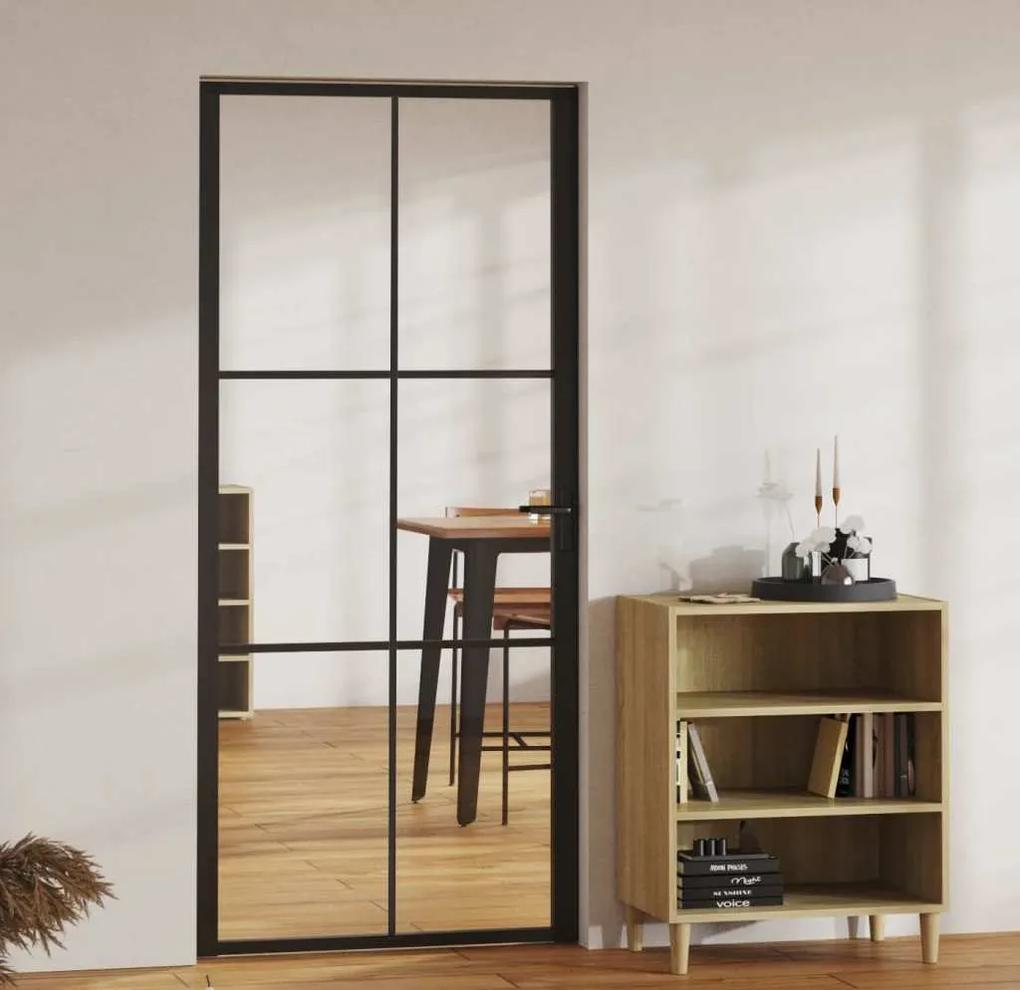 vidaXL Interiérové dveře 93 x 201,5 cm bílé ESG sklo a hliník [350582] Barva: Černá a mléčná