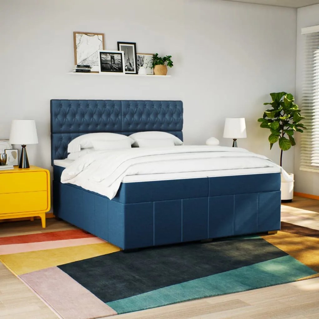 Box spring postel s matrací modrá 200x200 cm textil 3291788