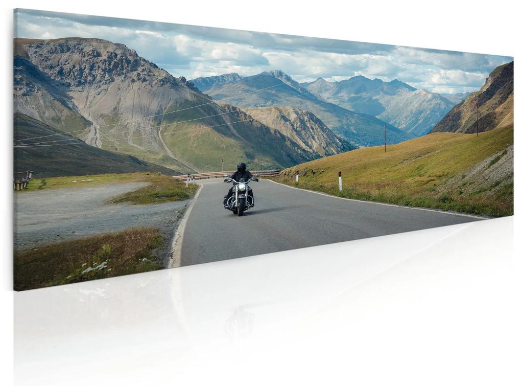Malvis ® Obraz Na motorce v horách Velikost (šířka x výška): čtyřdílné panorama - 100x25 cm