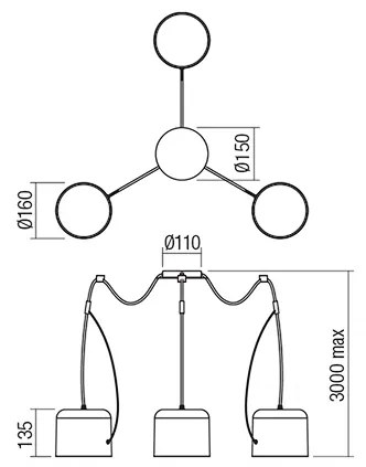 Redo Závěsné svítidlo DODO, 5x Ø 16cm, kabel 3m Barva: Bílá