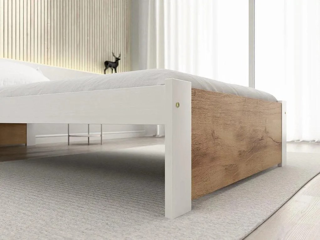 Postel IKAROS 80 x 200 cm, bílá/dub artisan Matrace: Matrace Coco Maxi 20 cm, Rošt: S laťkovým roštem