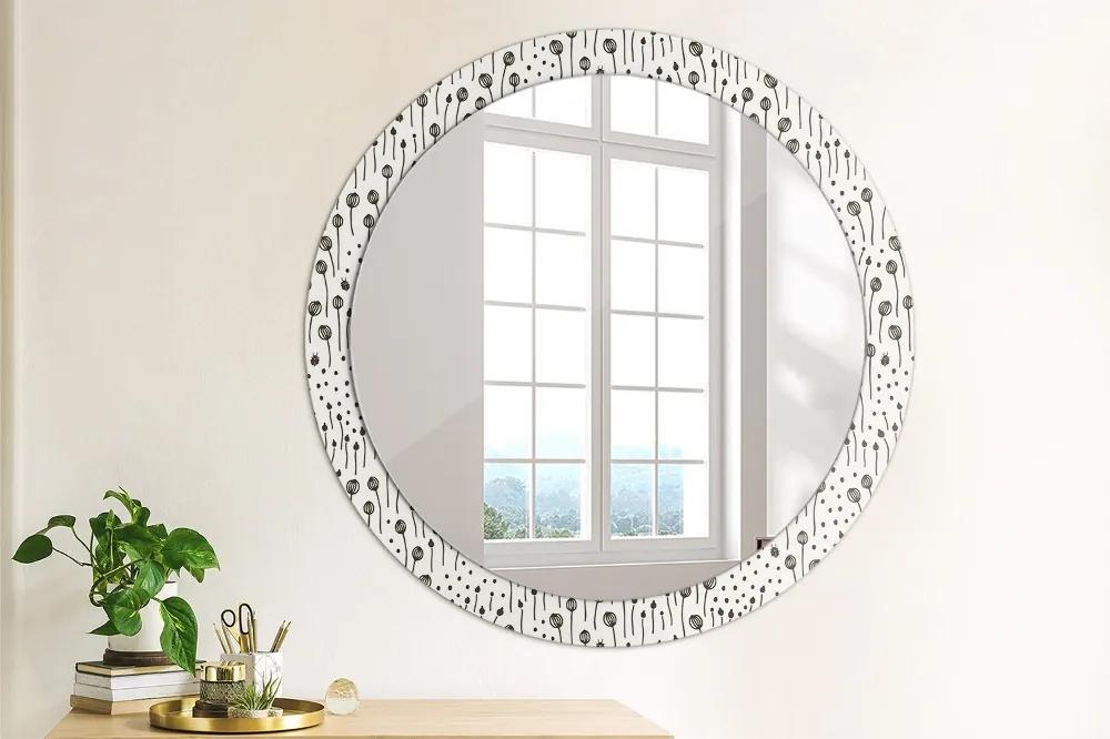 Kulaté dekorativní zrcadlo Květinová kresba fi 90 cm