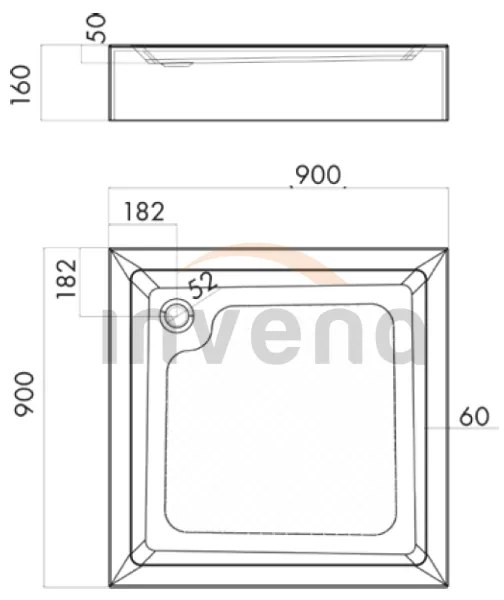 Invena Invena, akrylátová sprchová vanička 90x90x16 cm, bez sifonu, bílá lesklá, INV-AK-80-K93-P